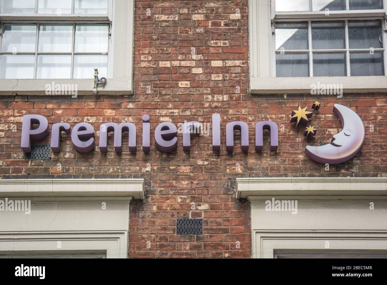 LONDON- Premier Inn logo and signage of Waterloo branch- a large ...