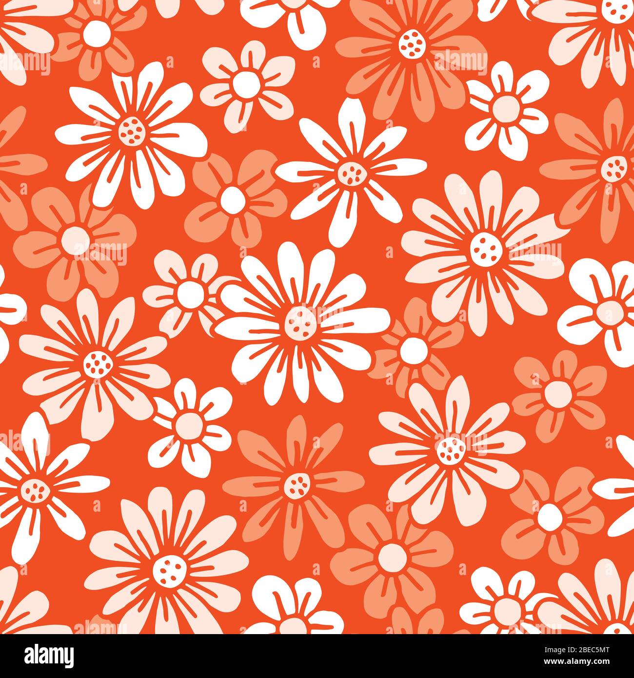 Monochrome Orange Hand Drawn Felt Tip Pen Daisies Floral Vector ...