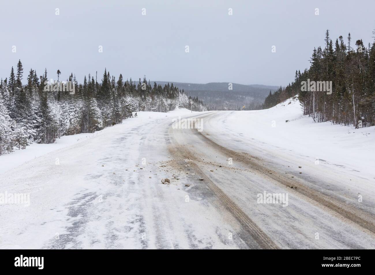 Winter conditions along the Burgeo Highway in February, Route 480, in ...