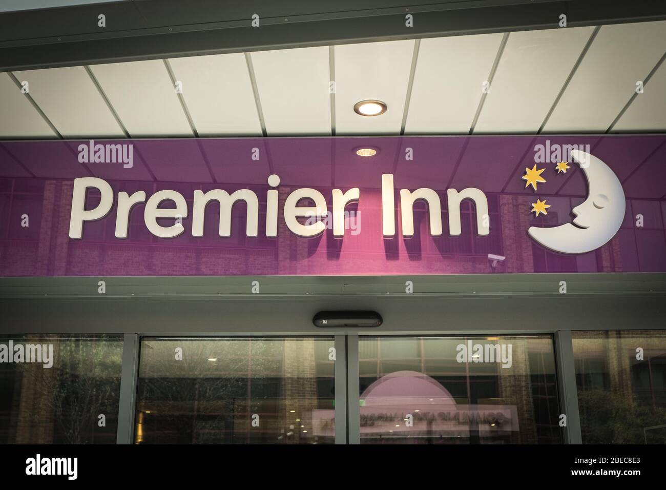LONDON- Premier Inn logo and signage of Waterloo branch- a large ...