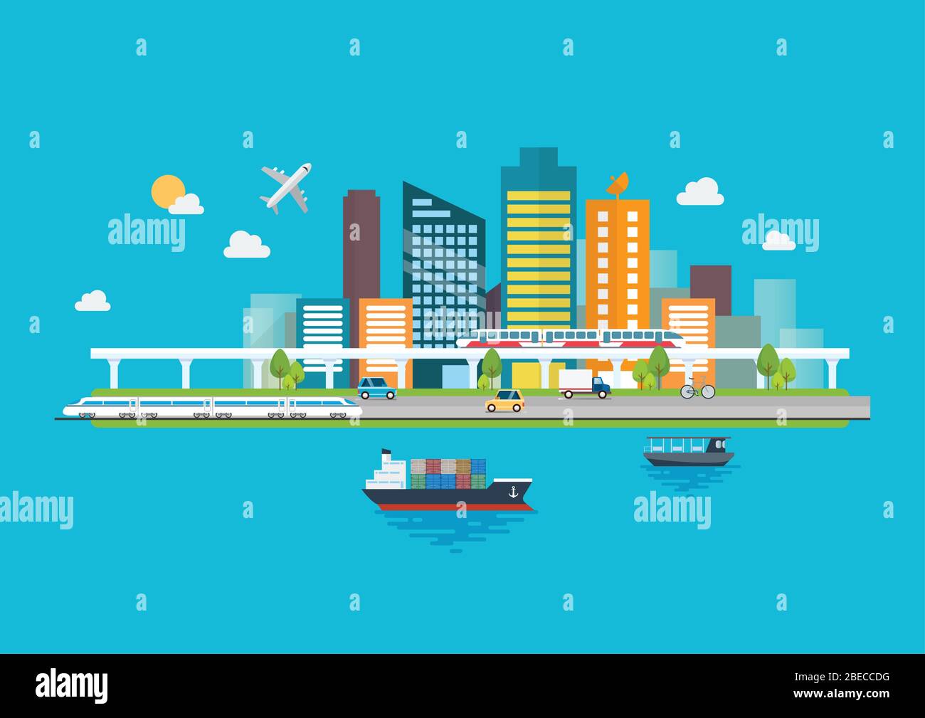 Cityscape with Infrastructure and Transportation. Vector illustration ...