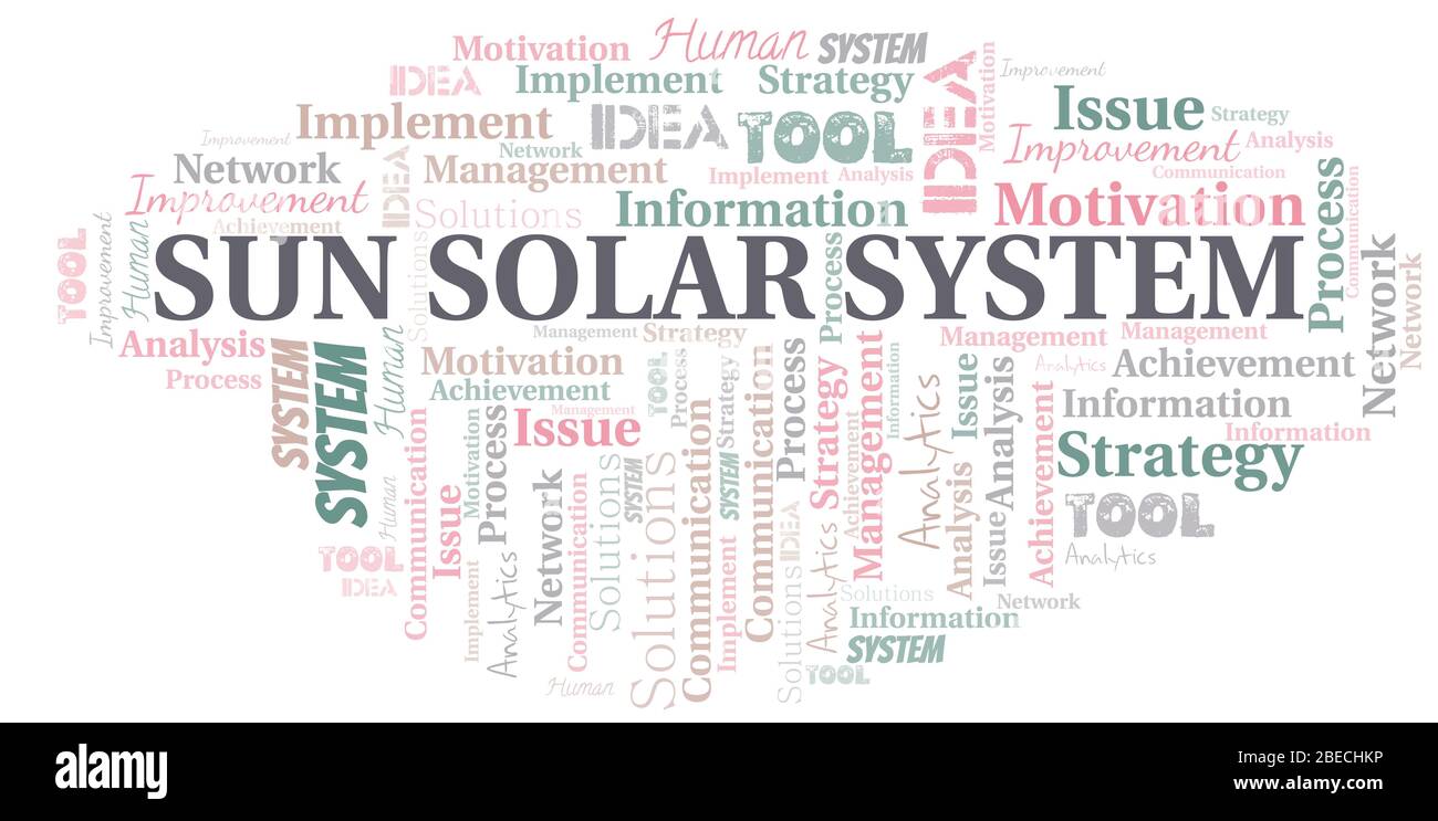 Sun Solar System typography vector word cloud. Wordcloud collage made ...