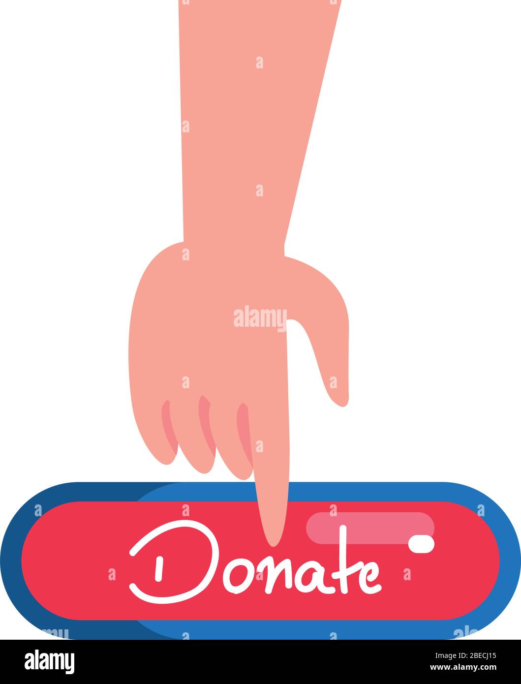 charity donations concept, hand and donation button icon over white ...