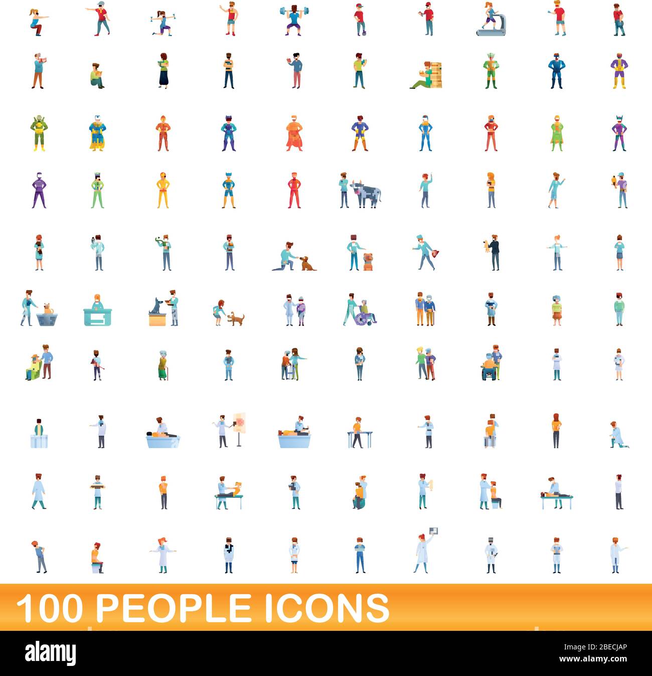 100 people icons set. Cartoon illustration of 100 people icons vector ...