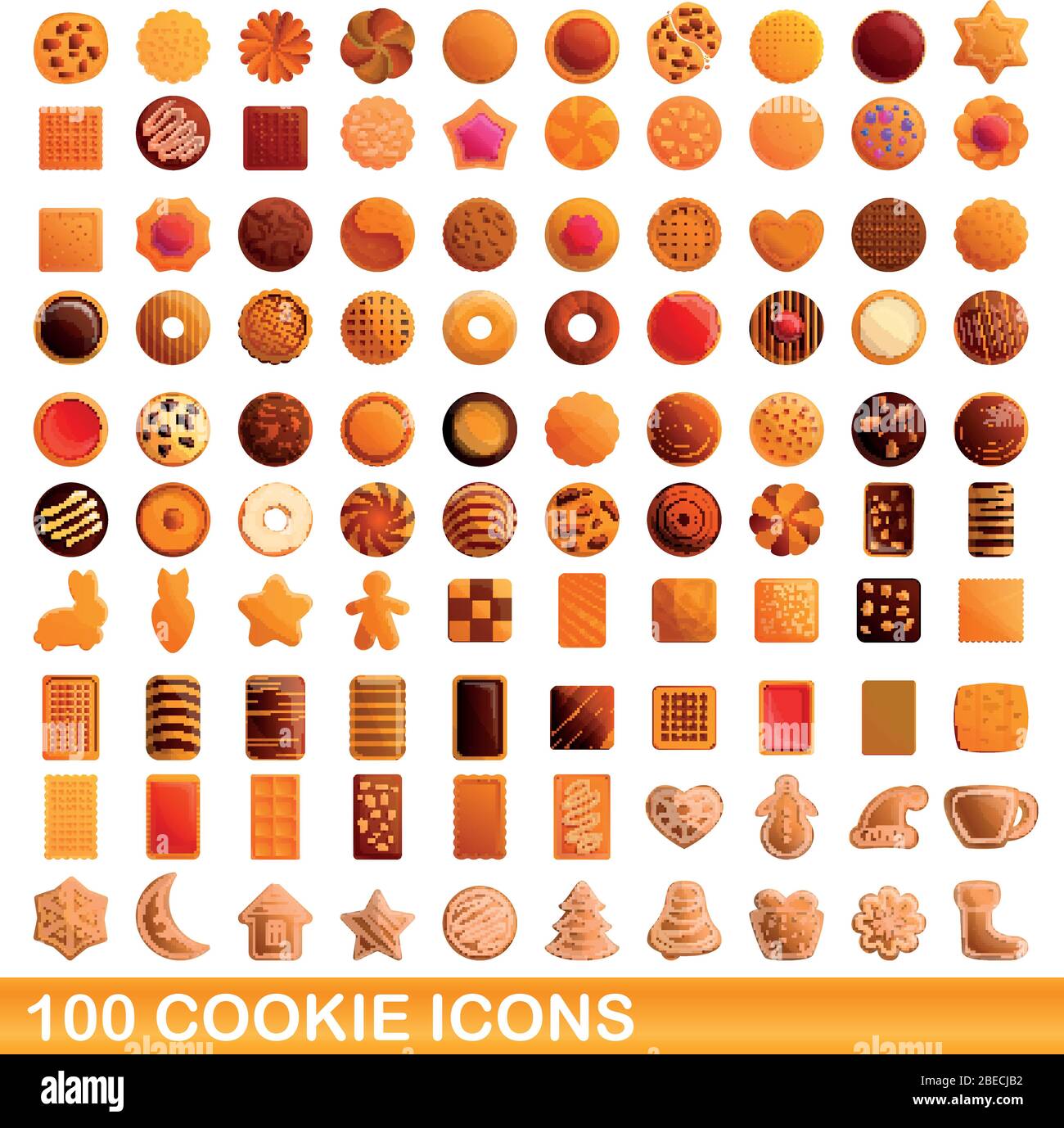 100 cookie icons set. Cartoon illustration of 100 cookie icons vector ...