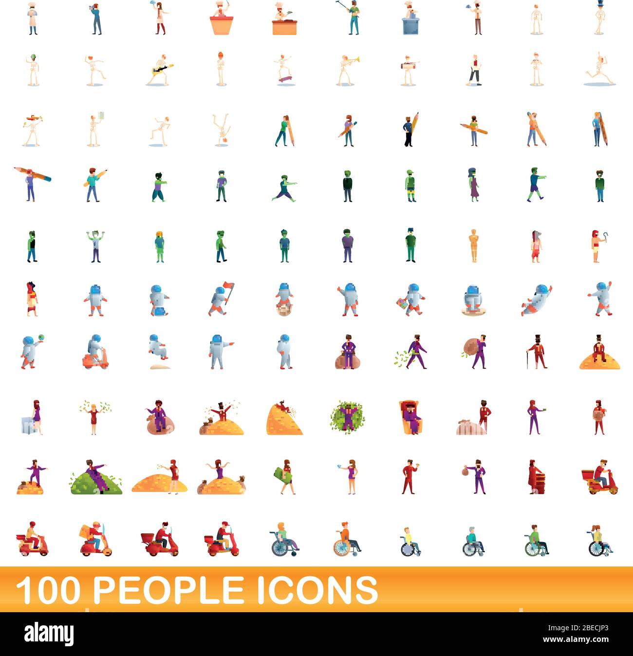 100 people icons set. Cartoon illustration of 100 people icons vector ...