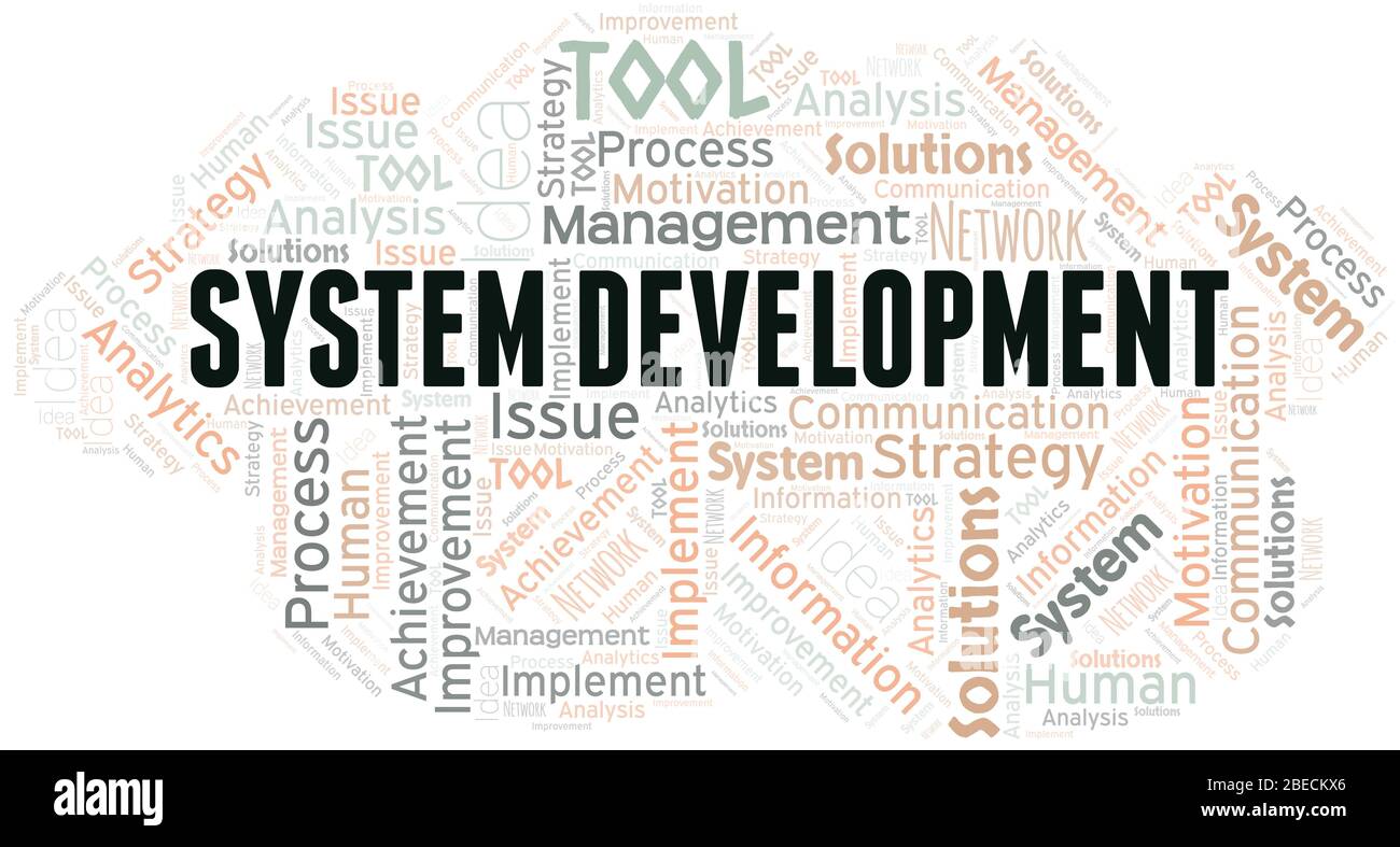 System Development typography vector word cloud. Wordcloud collage made ...