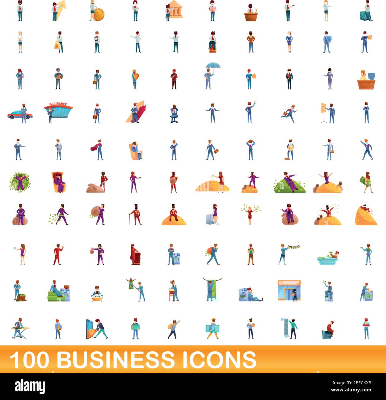 100 business icons set. Cartoon illustration of 100 business icons ...