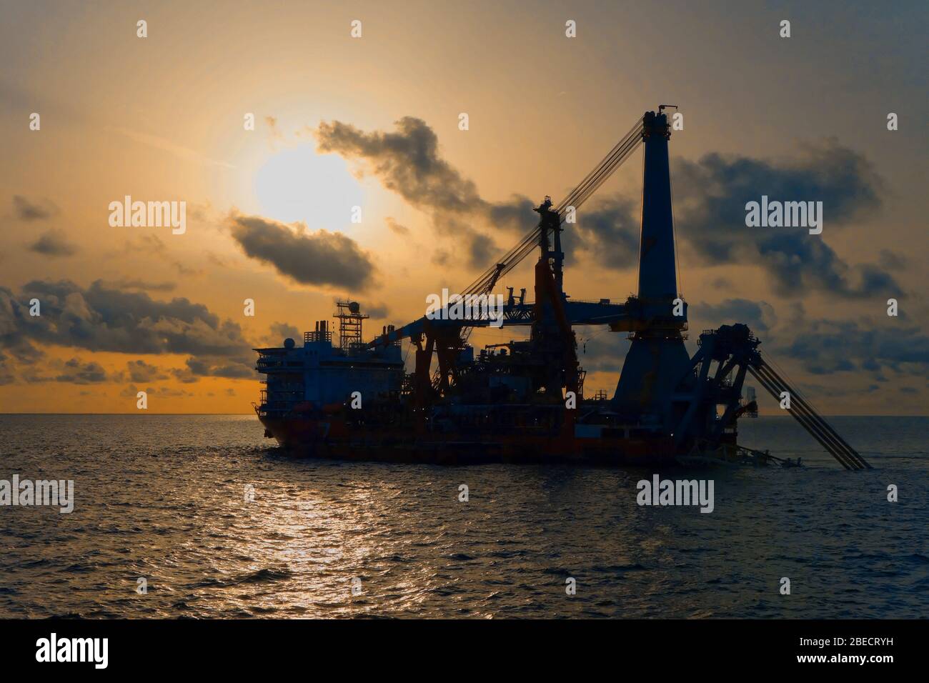 Seven Borealis pipelay and heavy lift vessel seen at sunset Stock Photo ...