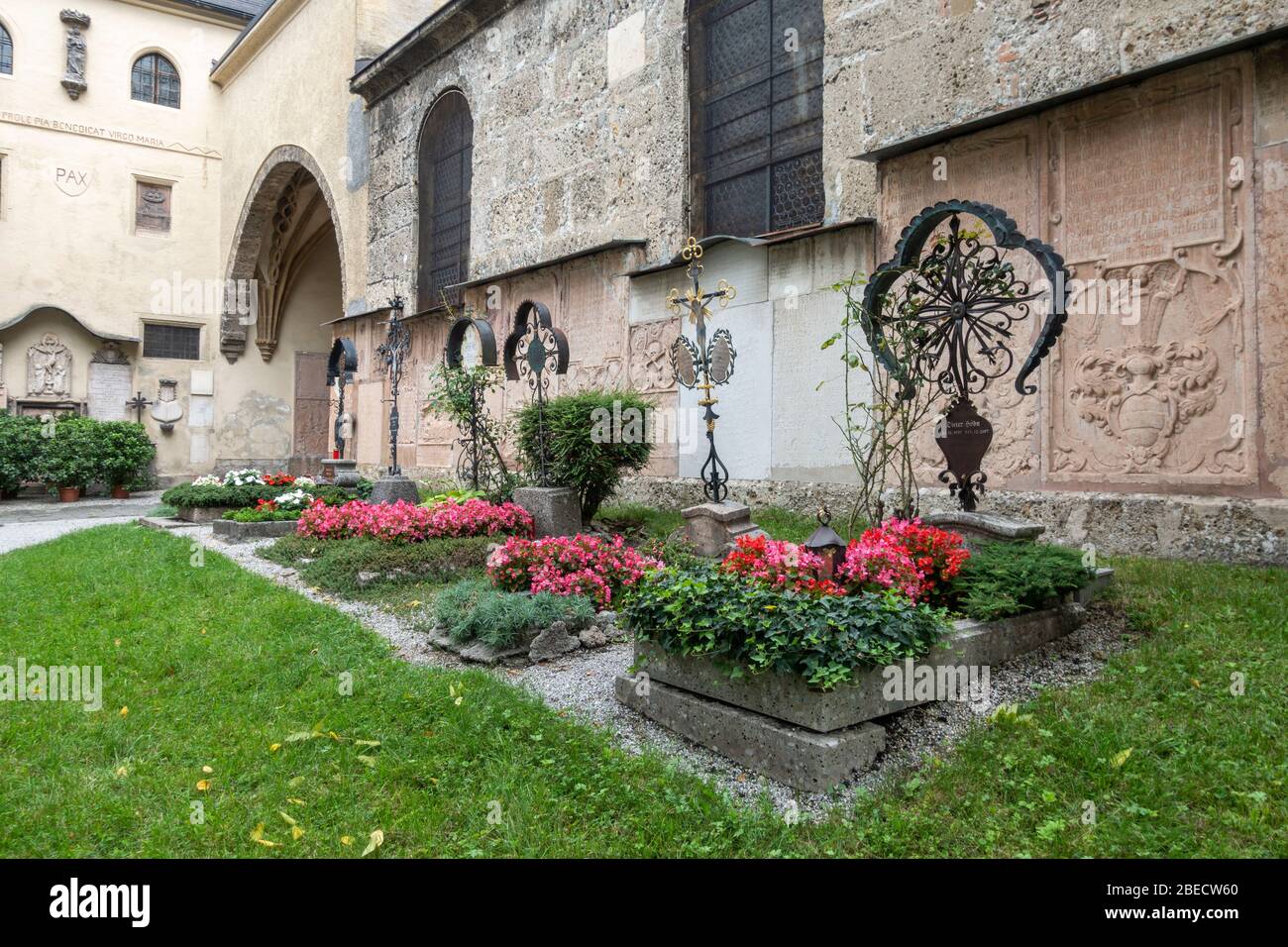 Line of graves inside the grounds of Nonnberg Abbey (Stift Nonnberg), a ...