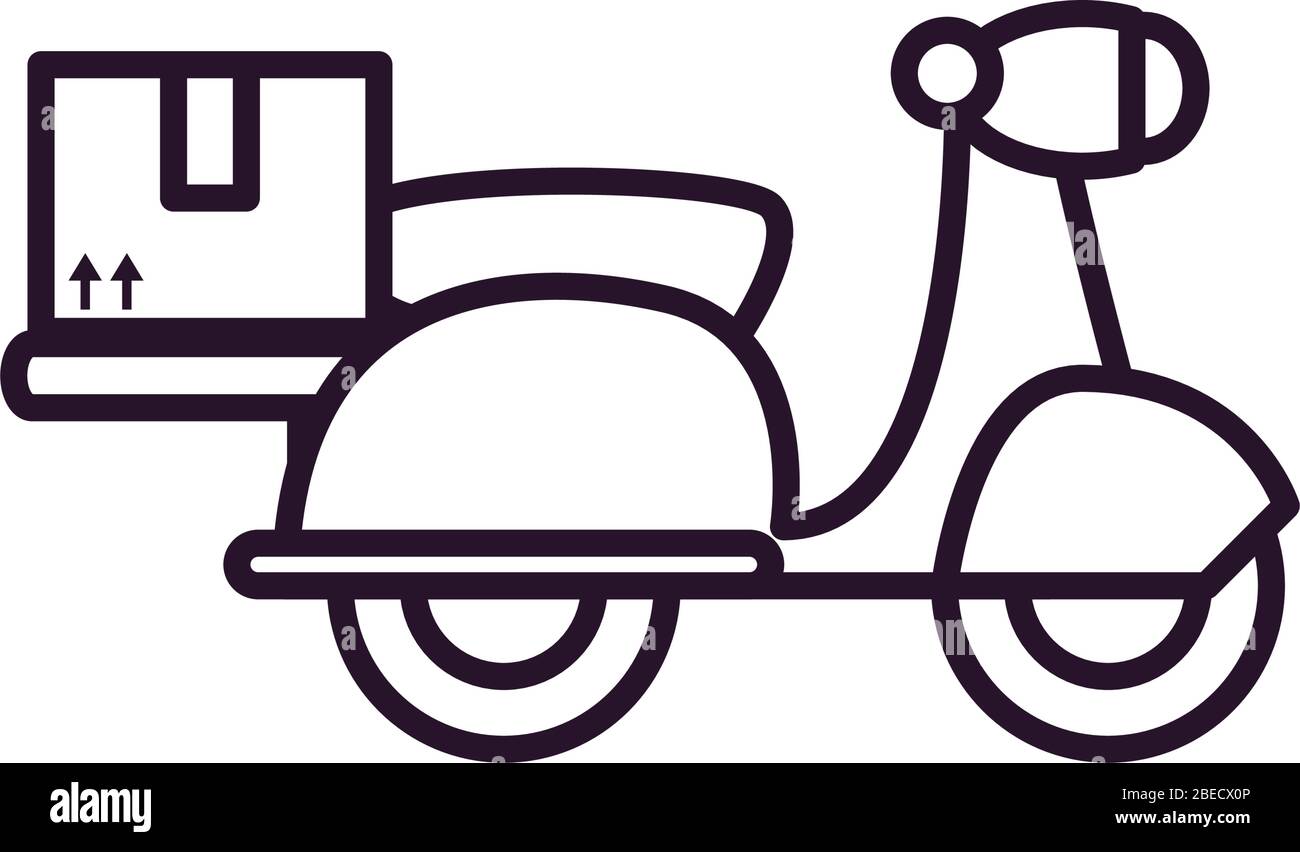 delivery motorcycle with package icon over white background, line style ...