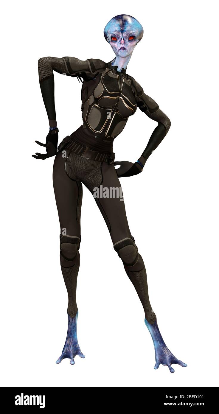 3D rendering of a blue female alien isolated on white background Stock ...