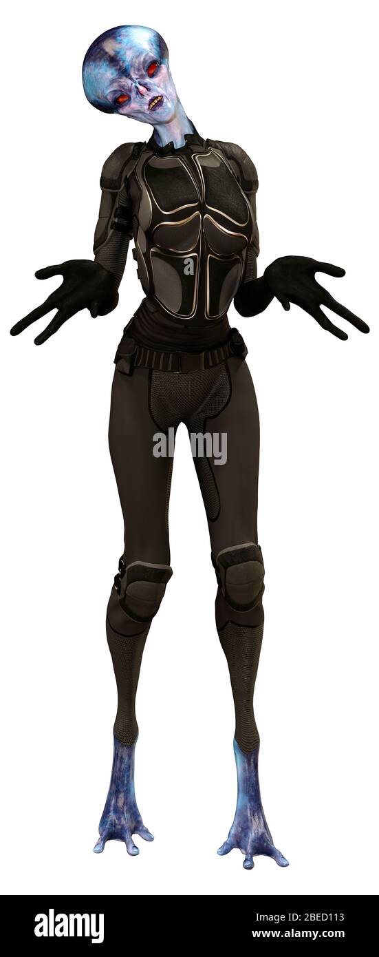 3D rendering of a blue female alien isolated on white background Stock ...