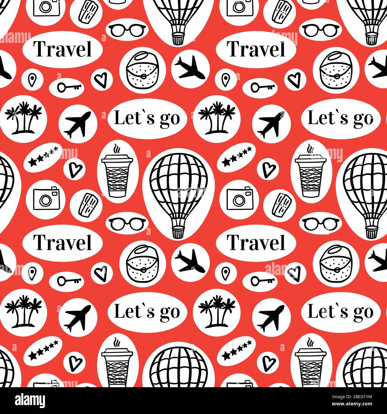 Travel seamless pattern with fashion style stickers. Vector texture ...