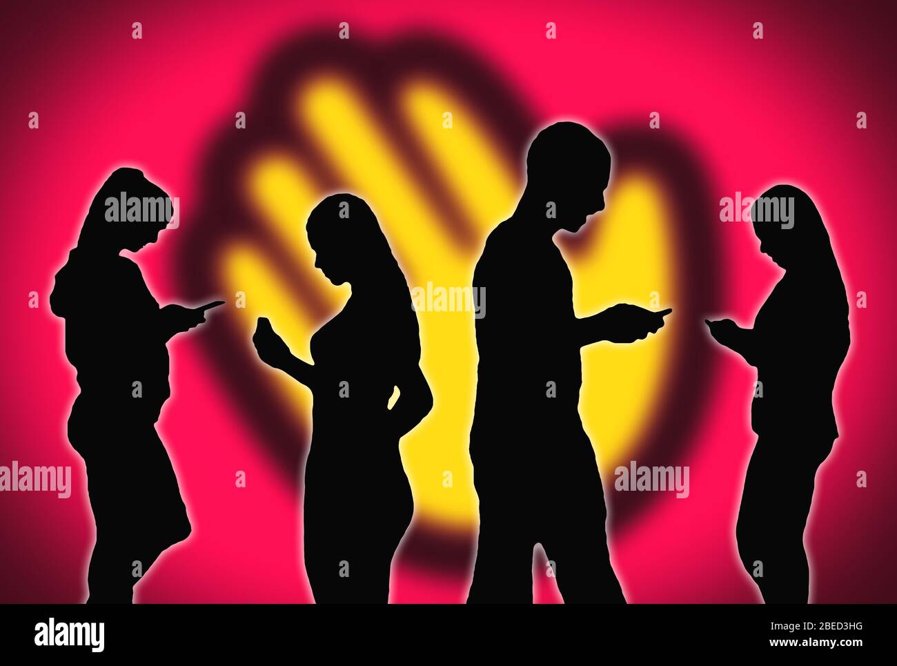 Illustration showing silhouettes of people with smartphones using the ...