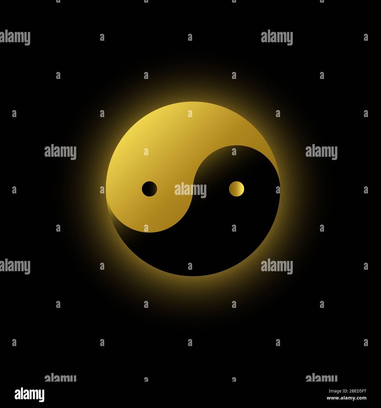 Yin Yang in black and golden or yellow colors in black background with ...