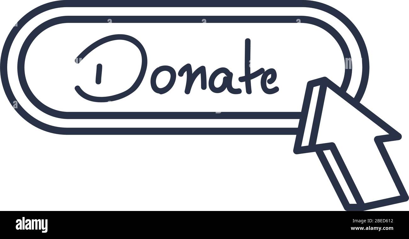 charity donations concept, donate web button and cursor icon over white background, line style ...