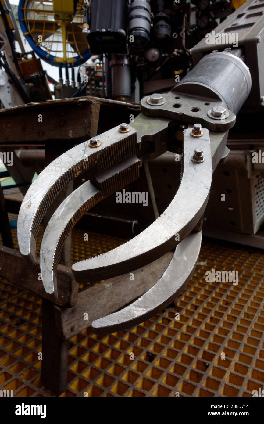 A remotely operated vehicle (ROV) manipulator hand from a Schilling UHD ...