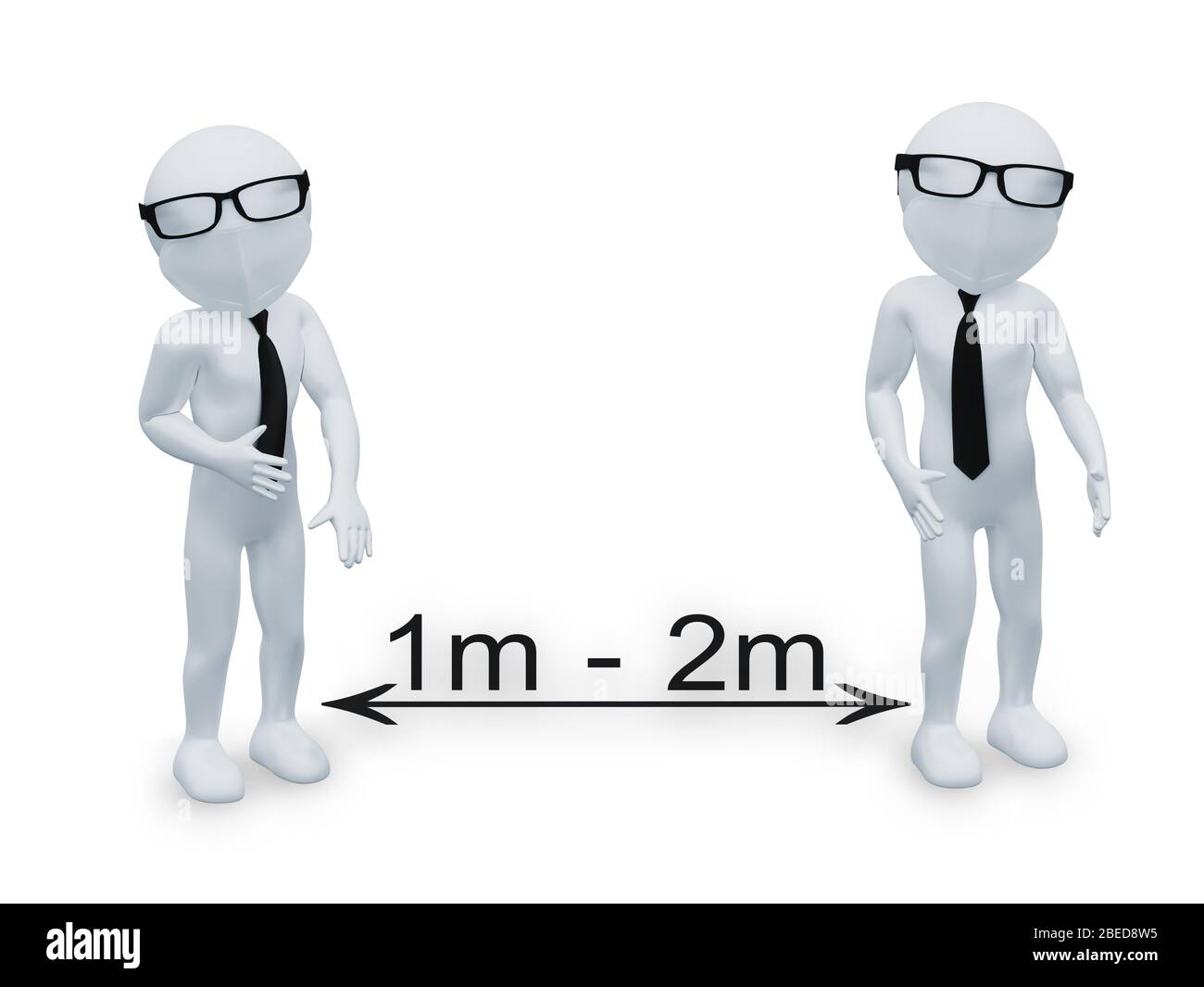 Two stick figures in medical masks demonstrating the social distancing ...