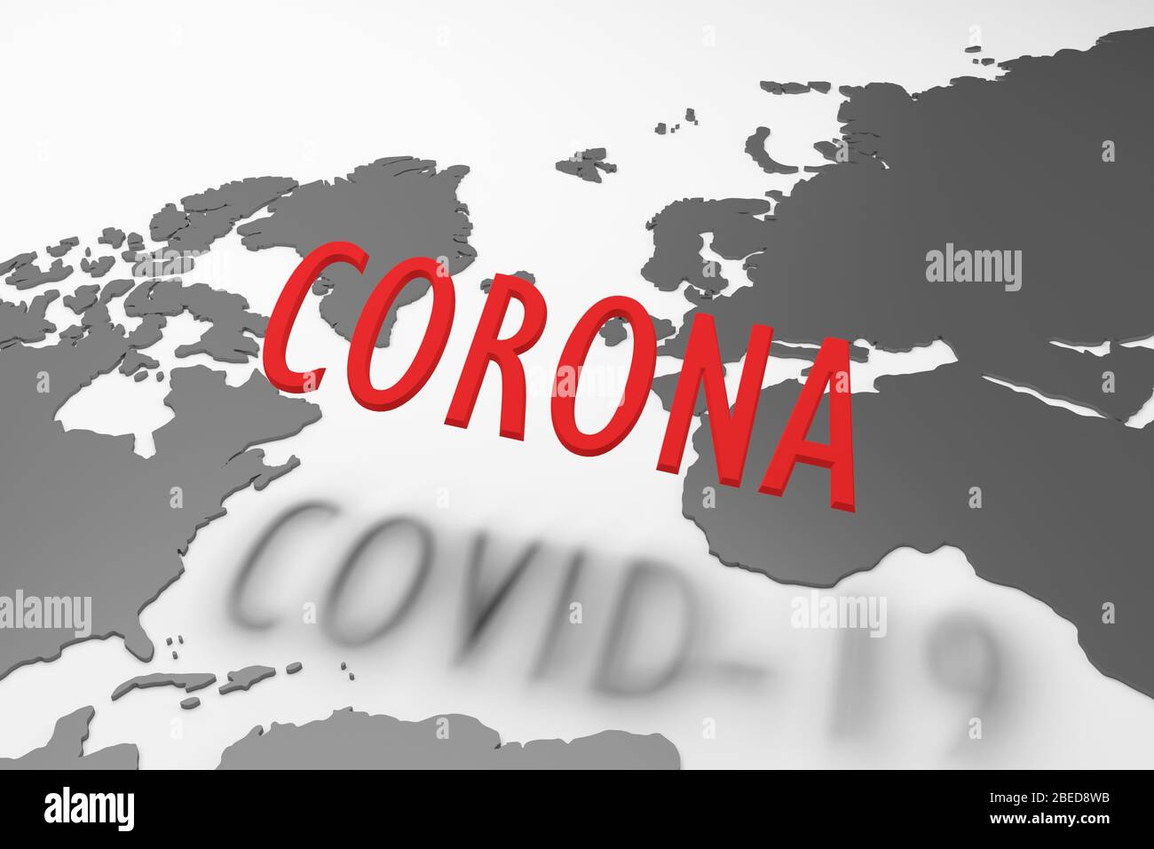 Corona word in red over world map dropping shadow spelling covid-19 ...