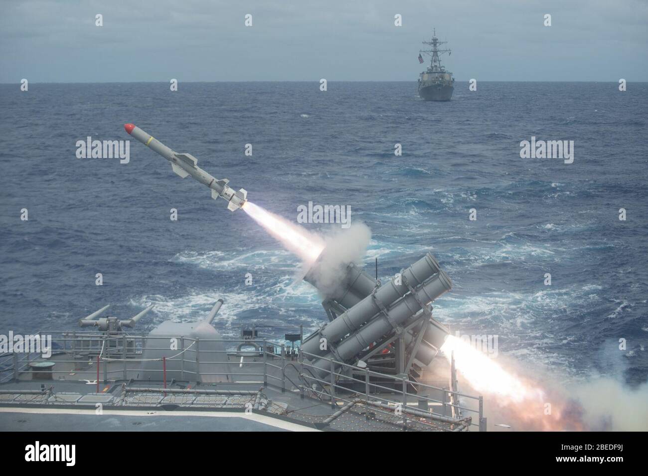 Harpoon missile launch aboard USS Shiloh Stock Photo - Alamy