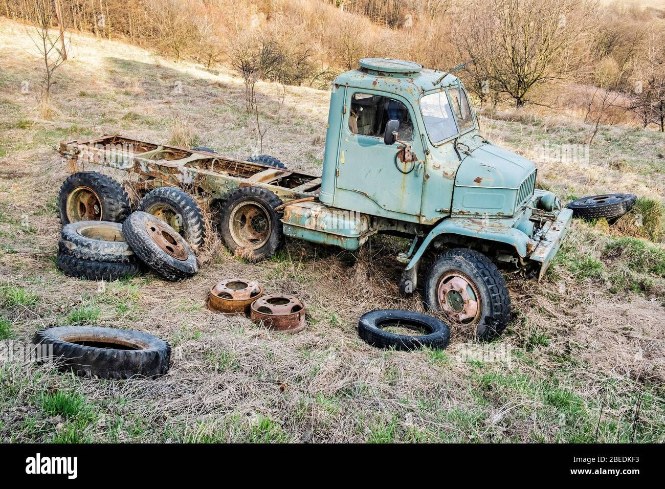 Old rusty truck. Retro photo. Vintage car Stock Photo - Alamy