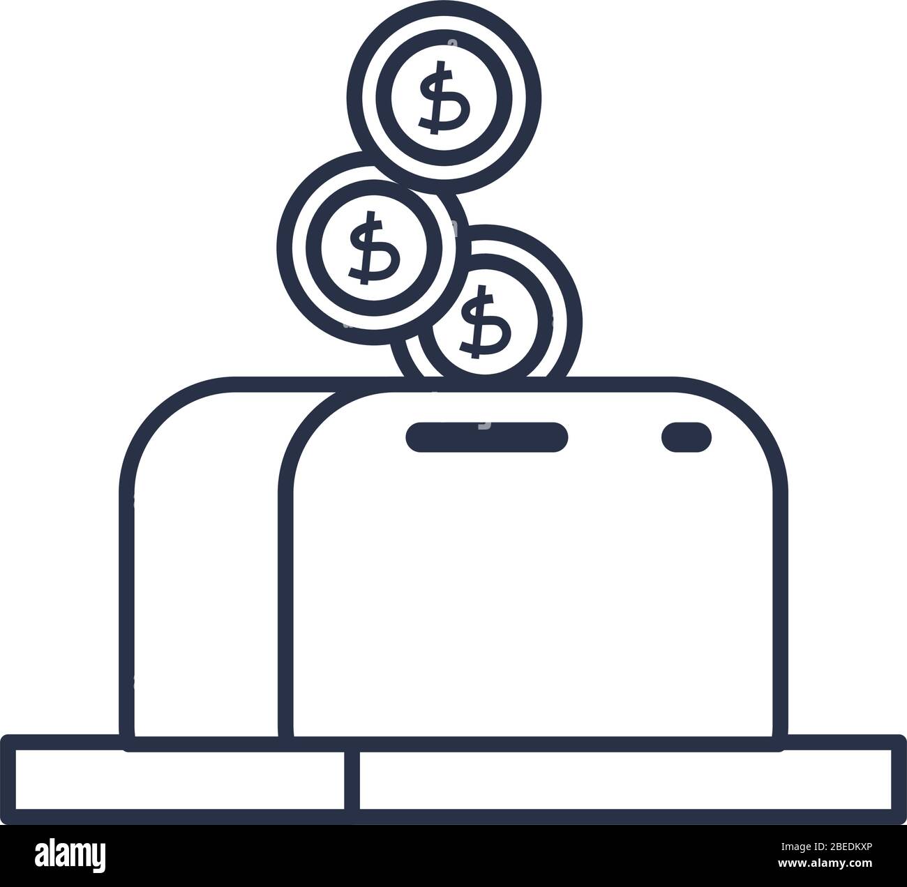 wallet with money coins icon over white background, line style, vector ...