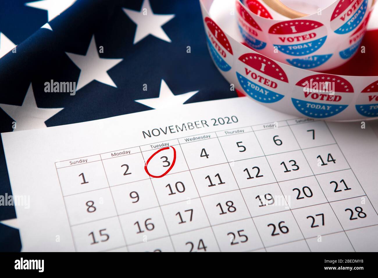 Calendar With Election Day 2020 in the USA, flag of America Stock Photo ...