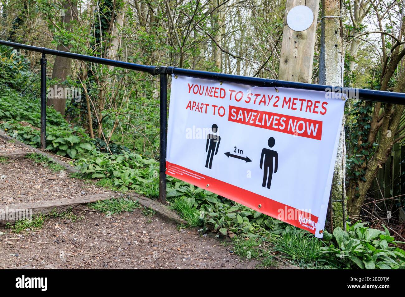 Steps leading to Parkland Walk, a nature trail in North London, with a ...