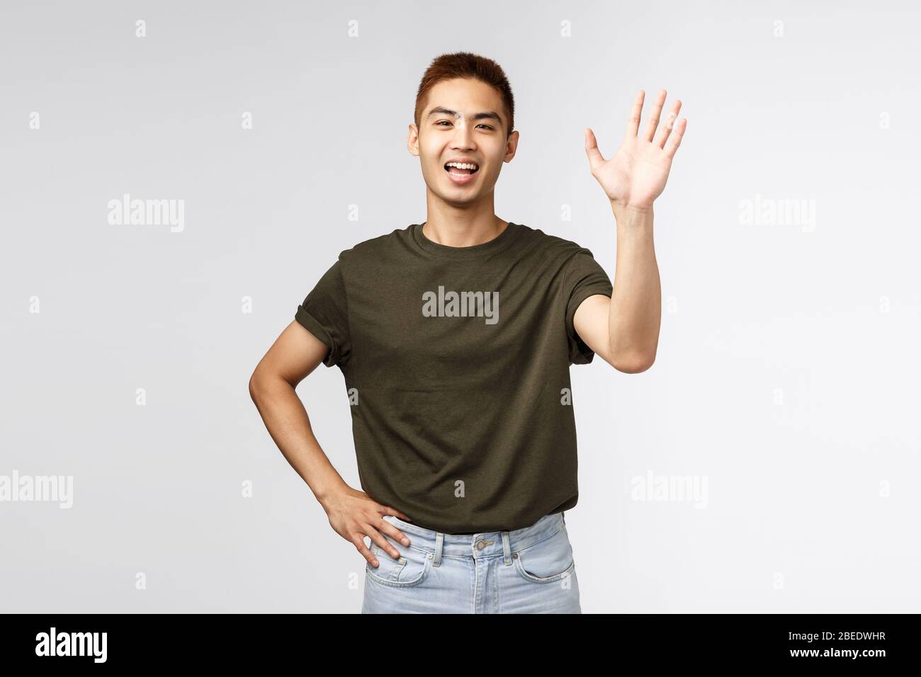 People, emotions and lifestyle concept. Portrait of friendly cheerful ...