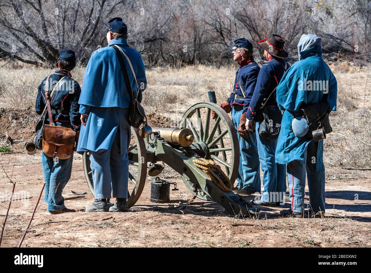Union Army artillery crew and cannon, Civil War reenactment, near ...