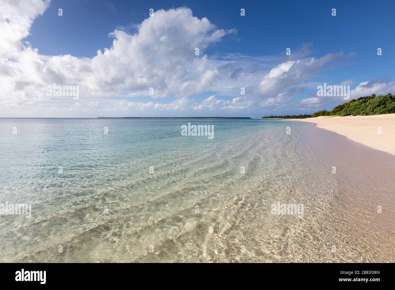 Idyllic sandy beach paradise blue lagoon transparent water fresh green ...