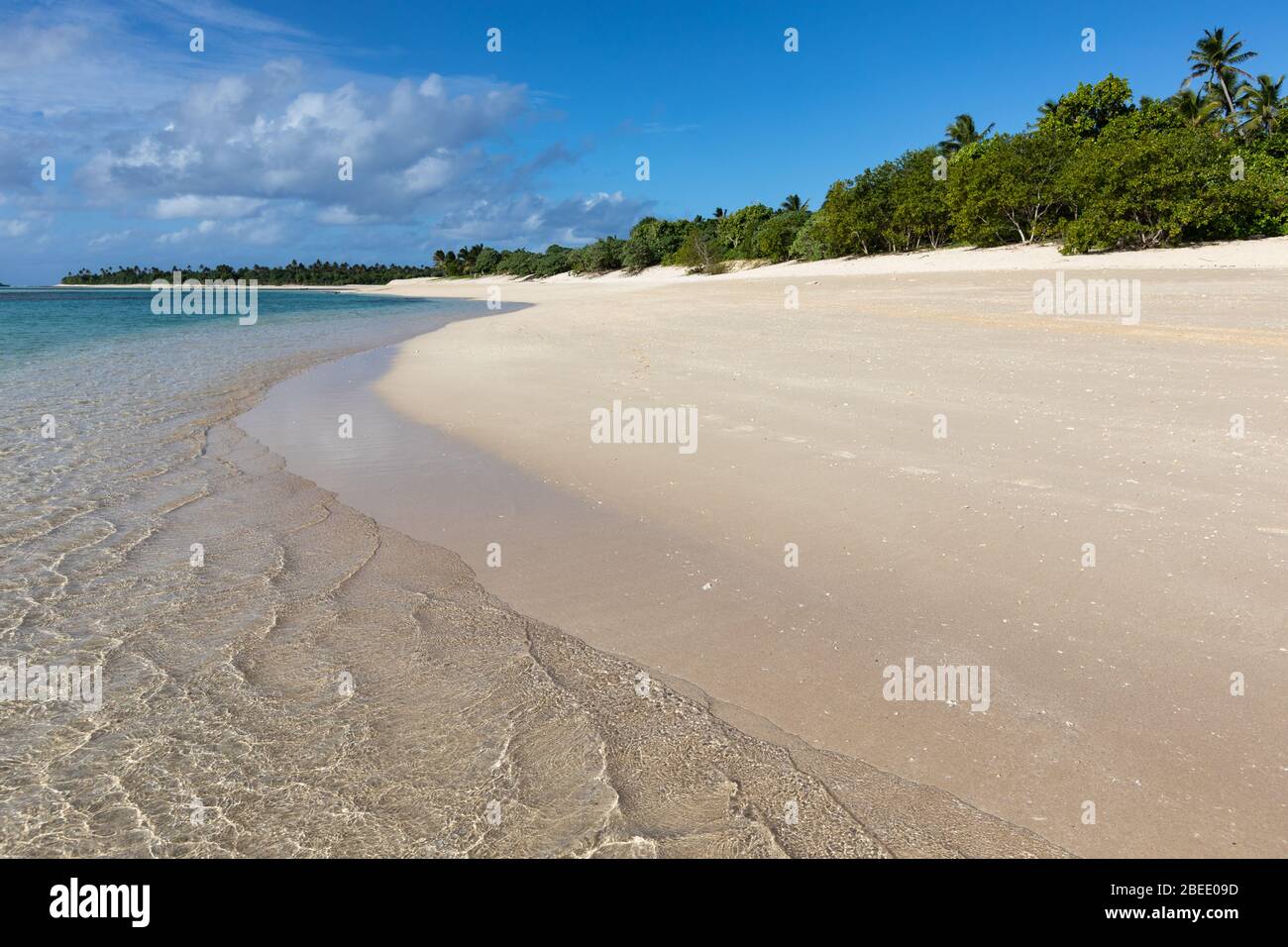 Idyllic sandy beach paradise blue lagoon transparent water fresh green ...