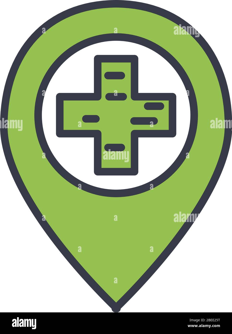 location pin with medical cross icon over white background, flat style ...