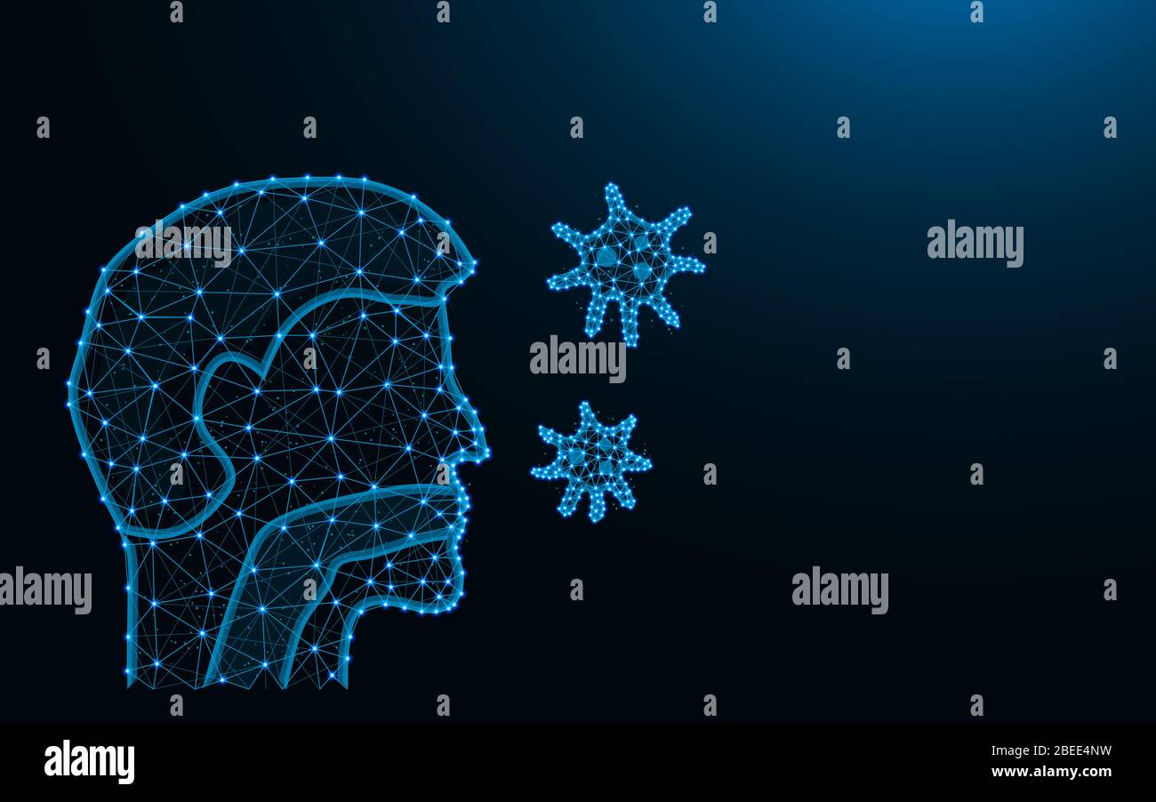 Man with respiratory system and germs made from points and lines on ...