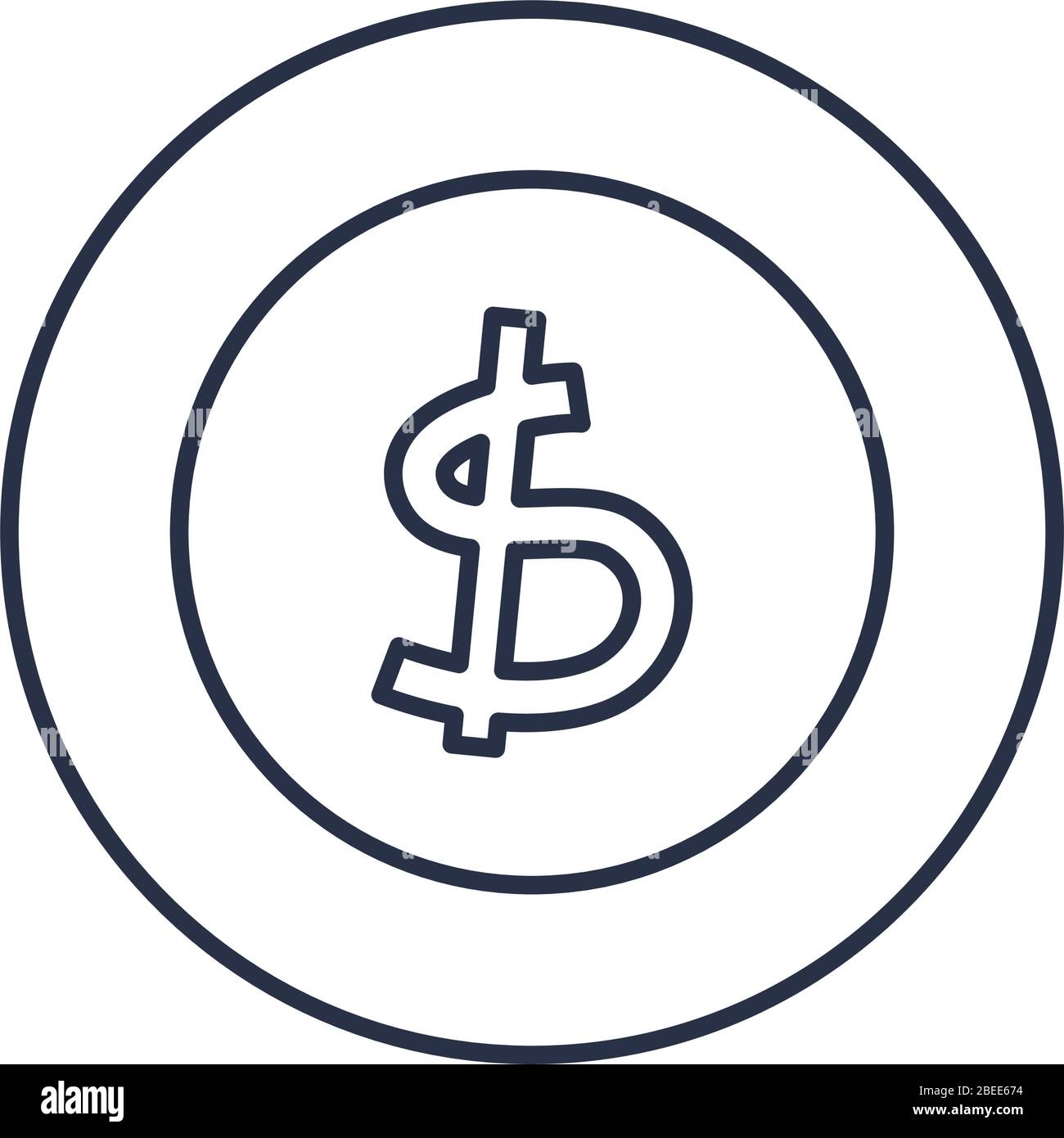 money coin icon over white background, line style, vector illustration ...