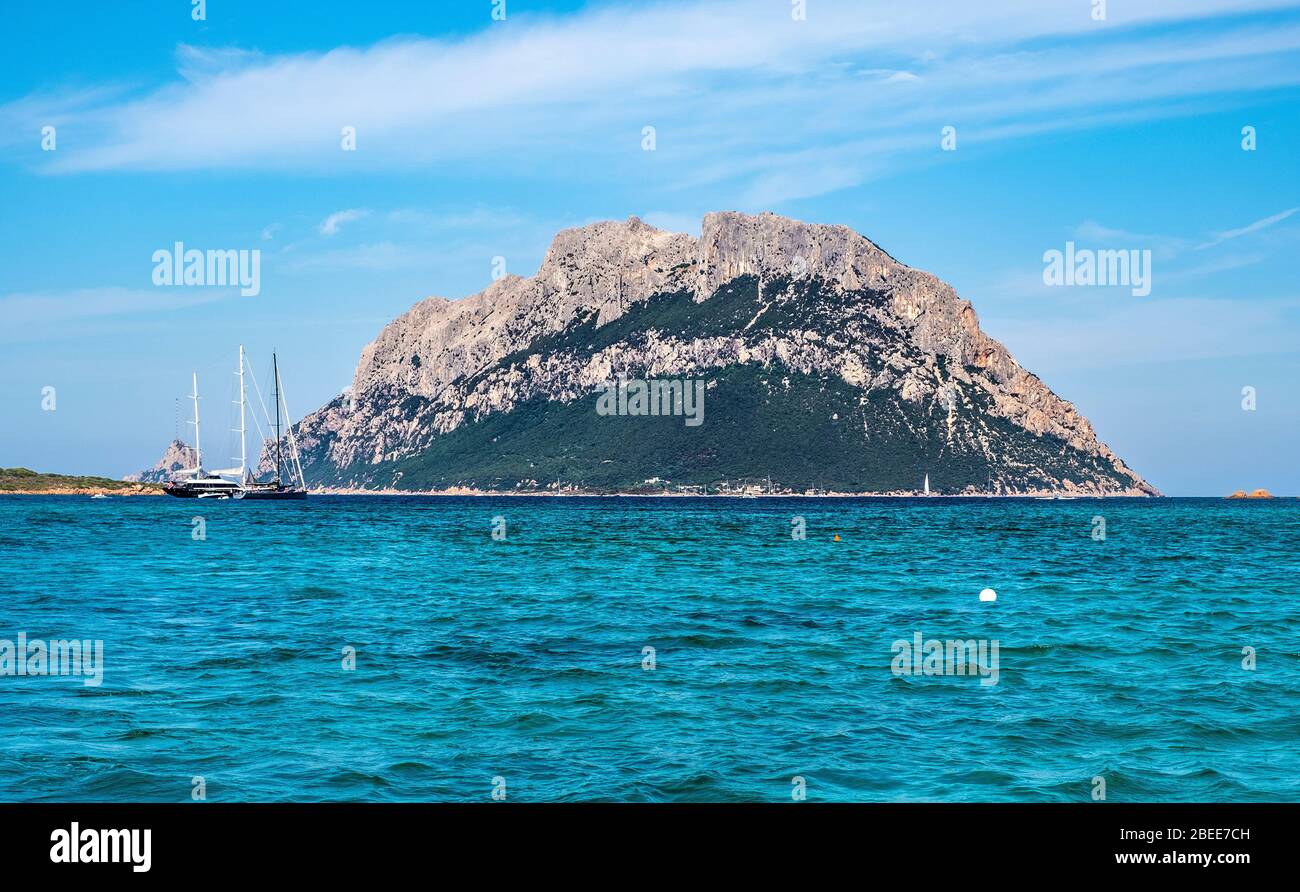 Tavolara, Sardinia / Italy - 2019/07/18: Panoramic view of cliffs and ...