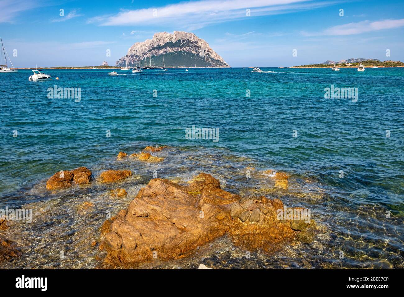 Tavolara, Sardinia / Italy - 2019/07/18: Panoramic view of cliffs and ...