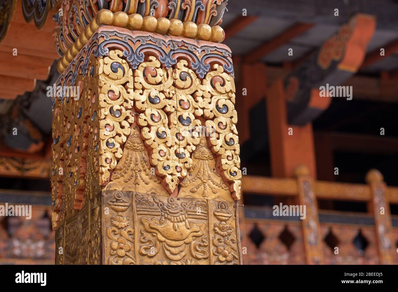 Bhutan, Punakha Dzong. Traditional hand painted and carved wooden ...