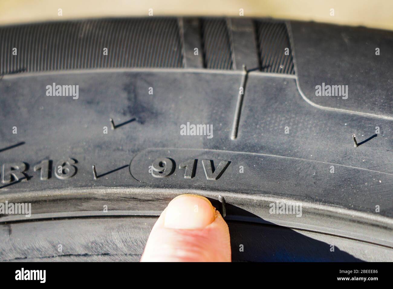 the speed and load index markings on the sidewall of the tire Stock ...