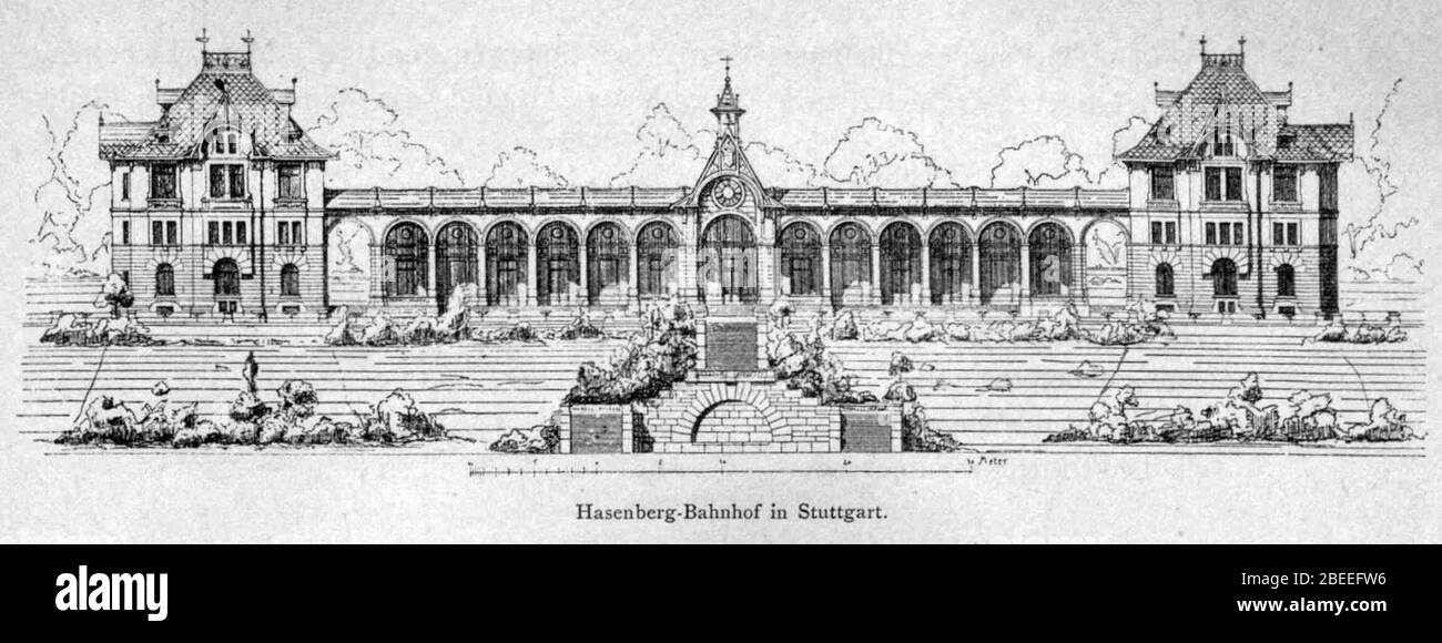 Hasenberg-Bahnhof (Westbahnhof) in Stuttgart, 1890 Stock Photo - Alamy