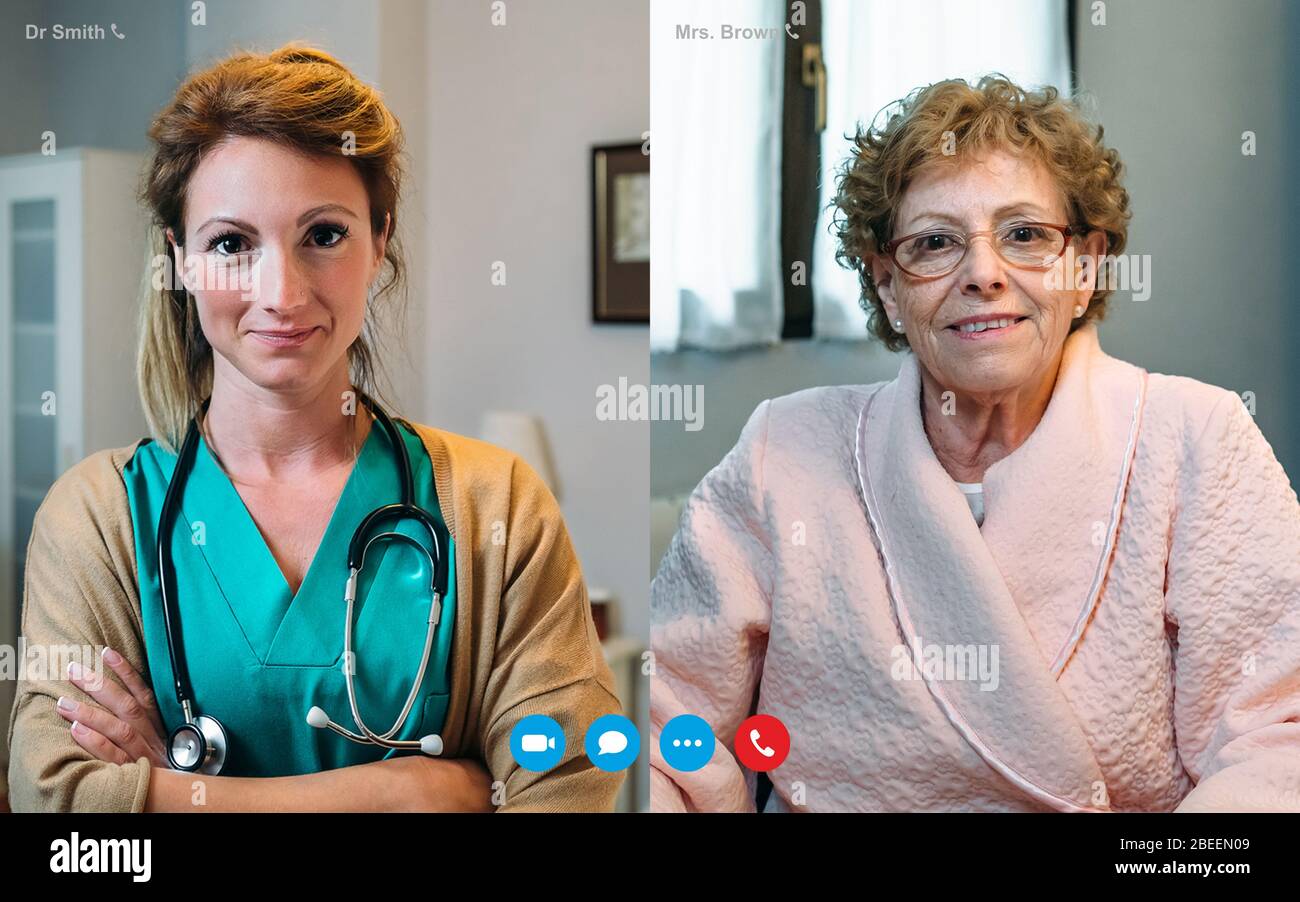 Woman video call doctor hi-res stock photography and images - Alamy