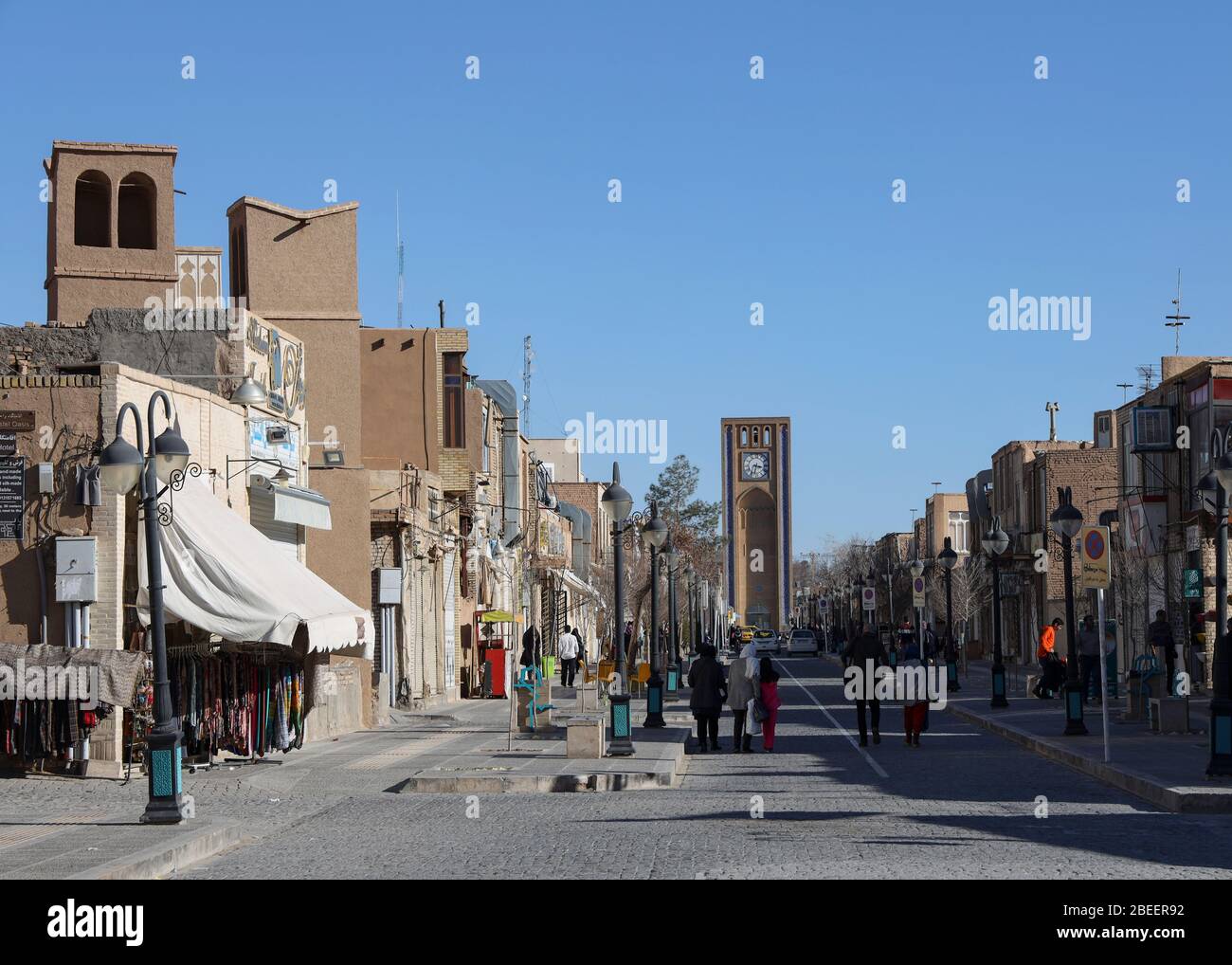 Walking streets in old town and clock tower in Saat Square in the ...