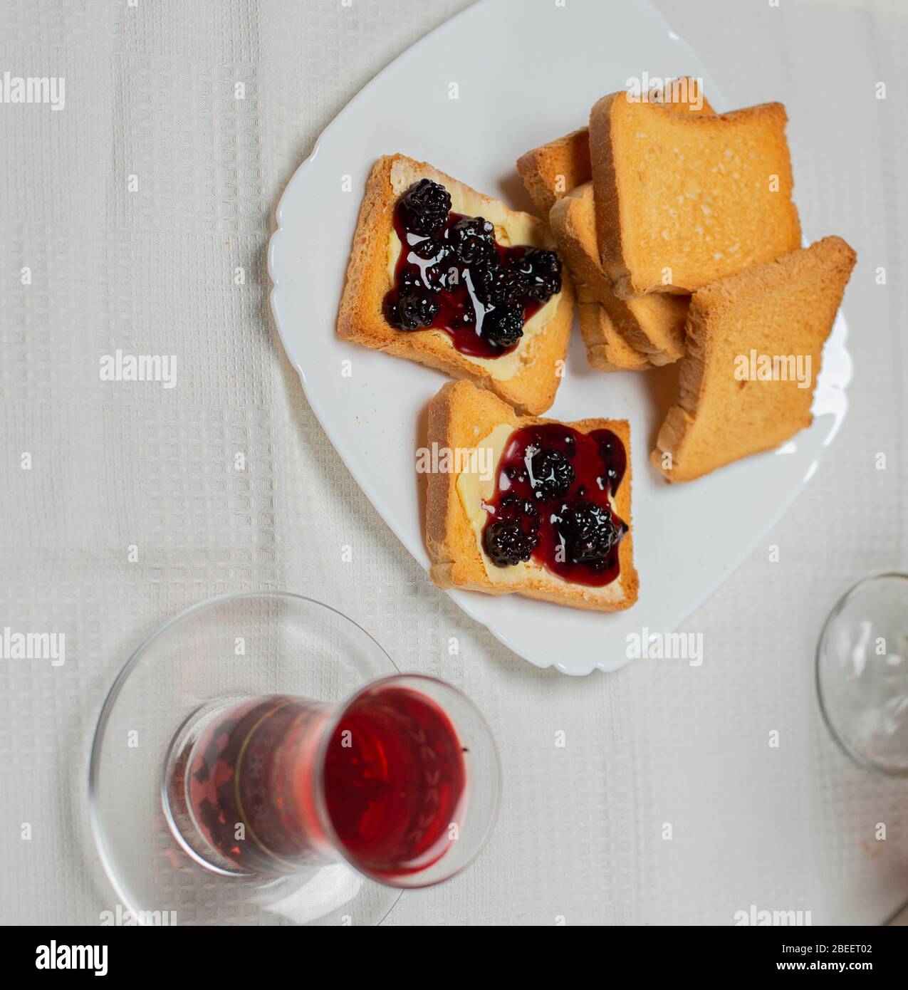 english breakfast, tea, jam and toast Stock Photo - Alamy