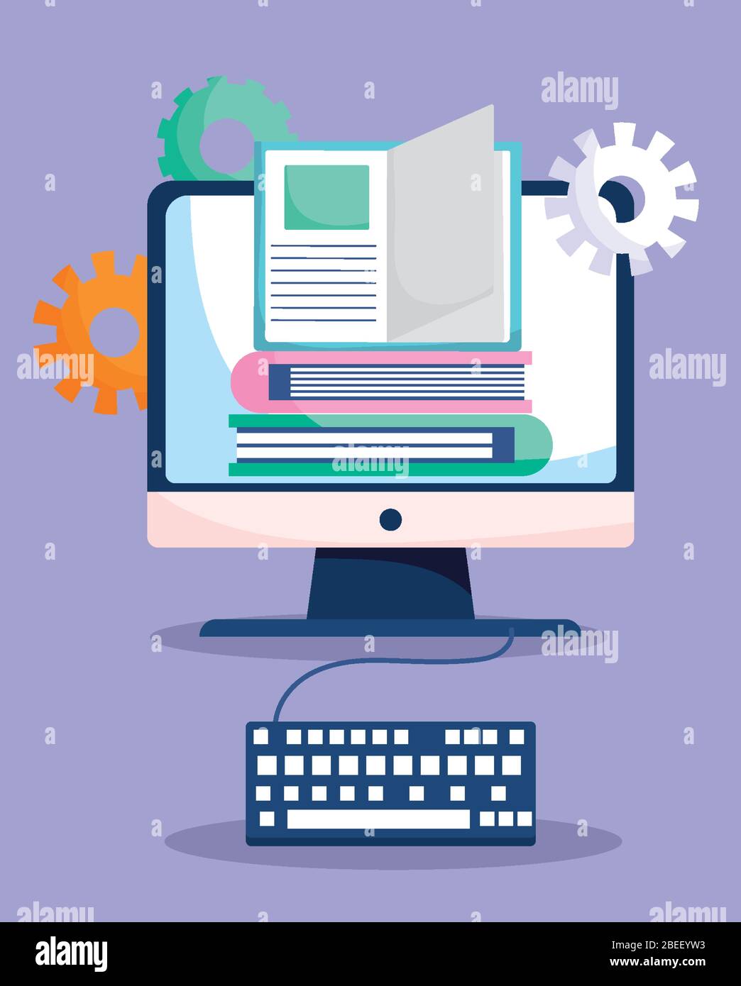 education online, computer ebooks and keyboard learn vector ...