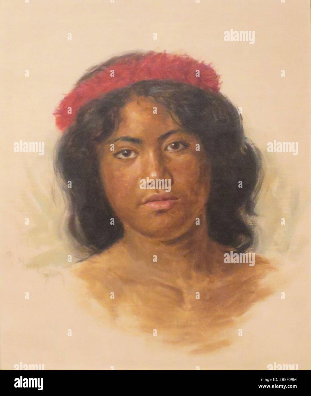 Haunani (Woman with Haku Lei)Unfinished portrait on canvas, 1901 Stock ...