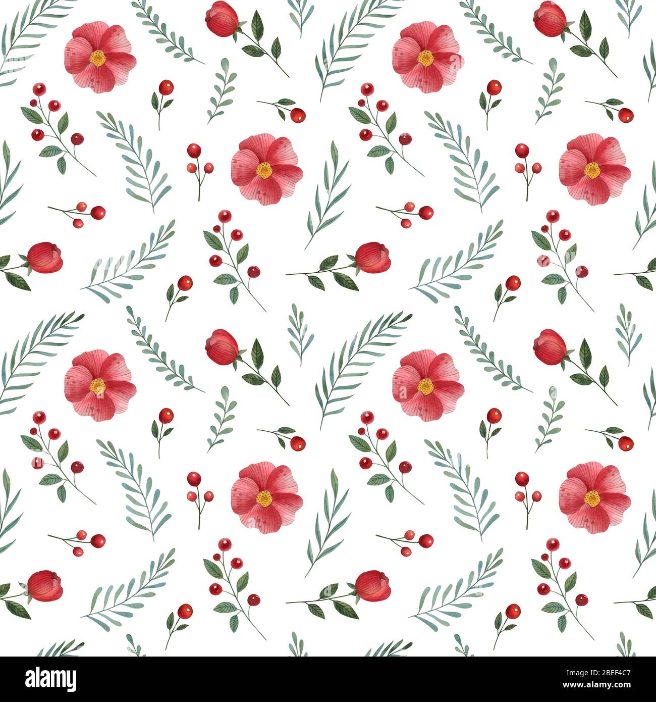 Watercolor Floral Seamless Pattern On The Light Background Hand Drawn