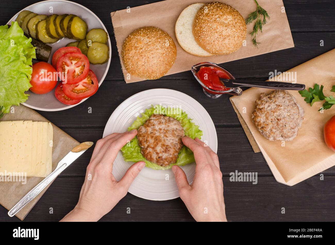 Cooking a homemade hamburger step by step. Step 5. Laying the patties ...