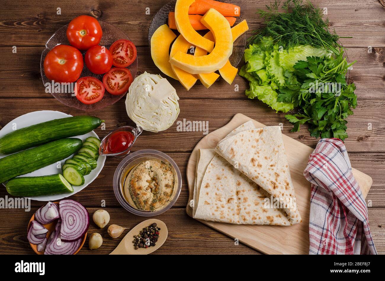 Preparation of ingredients for the preparation of home-made vegetarian ...