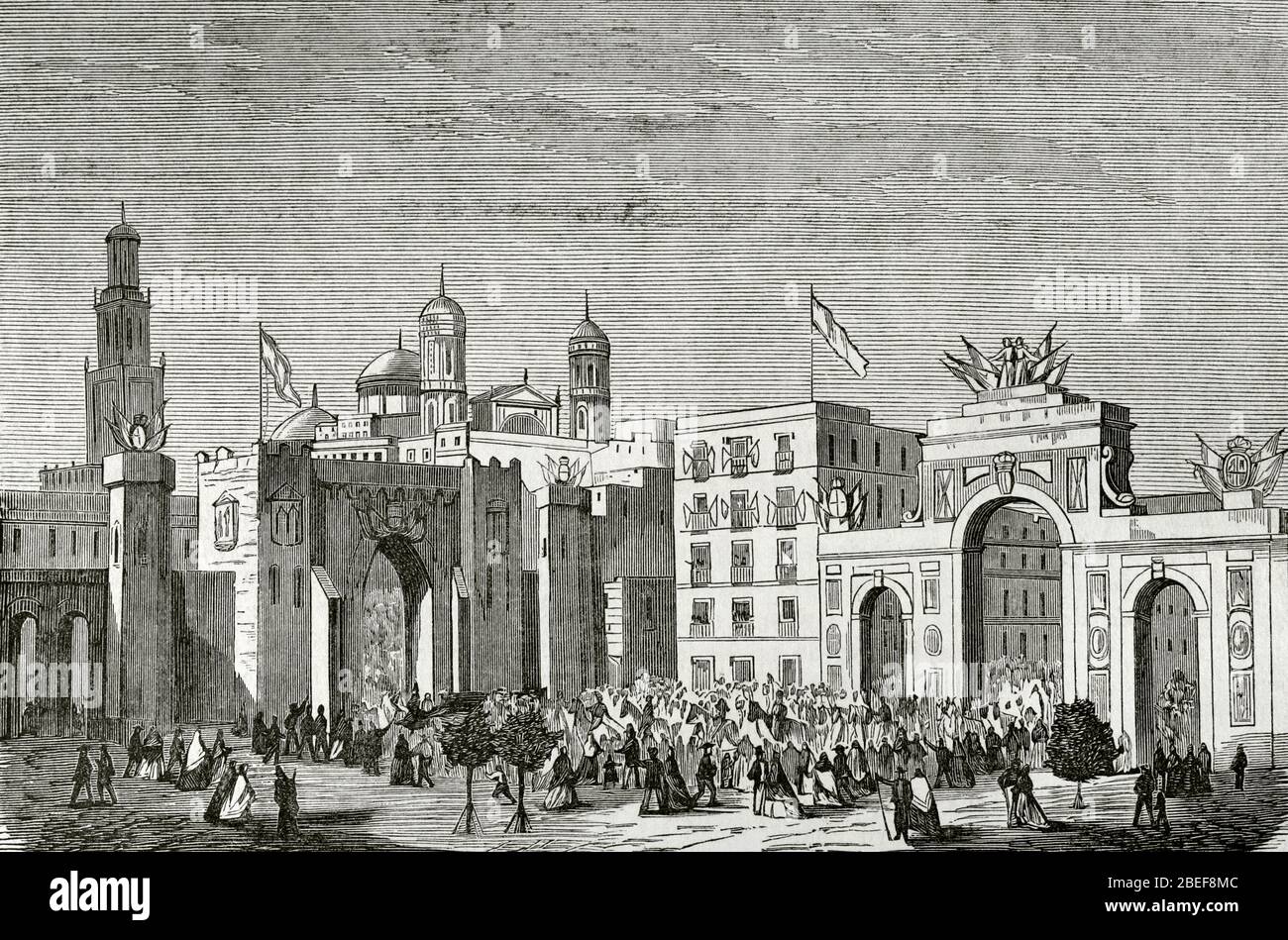 Castle and Triumphal Arch in the Isabella II Square Stock Photo - Alamy